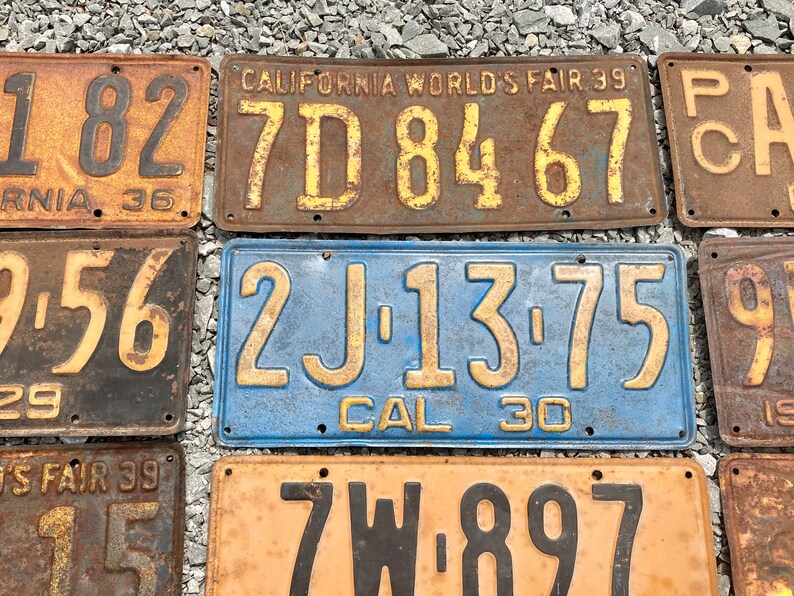 Choice of California License Plate 1936, 1939, 1929, 1930, 1937, 1938 ...