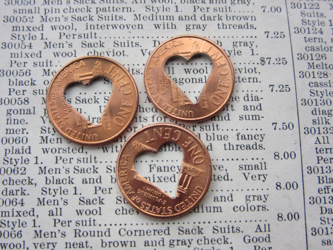 1 Lucky Heart Penny Real Metal Penny With Punched Out Heart - Etsy ...