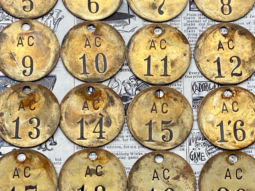 Choice of Tag Number 1-25 Consecutive Vintage Industrial Metal Numbered ...