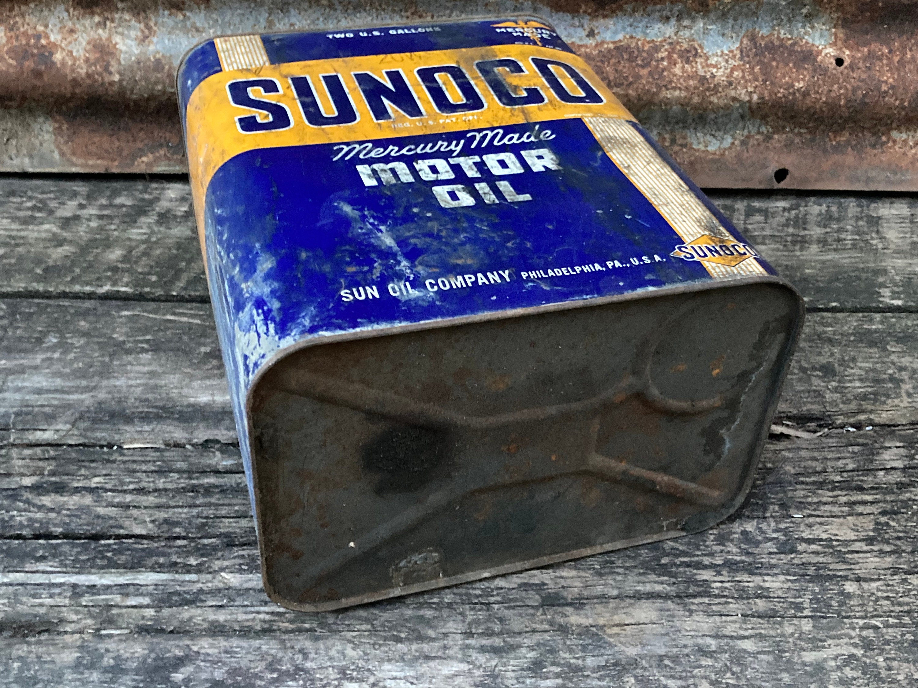 Vintage Original Sunoco Motor Oil Can 2 Gallon Sun Oil Company Metal ...