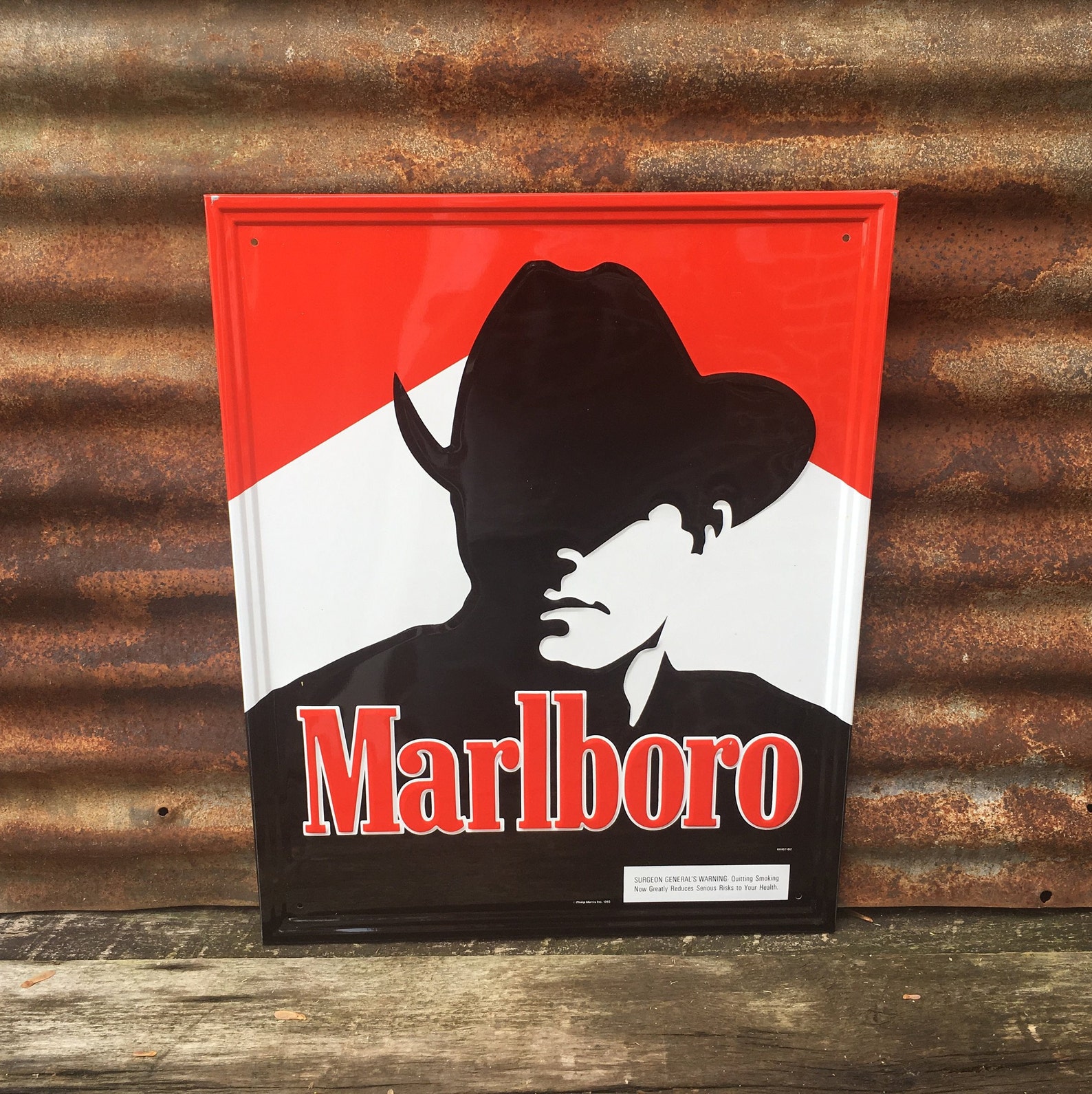 Vintage Marlboro Cigarette Sign Tobacco 1992 Cowboy Marlboro Man ...