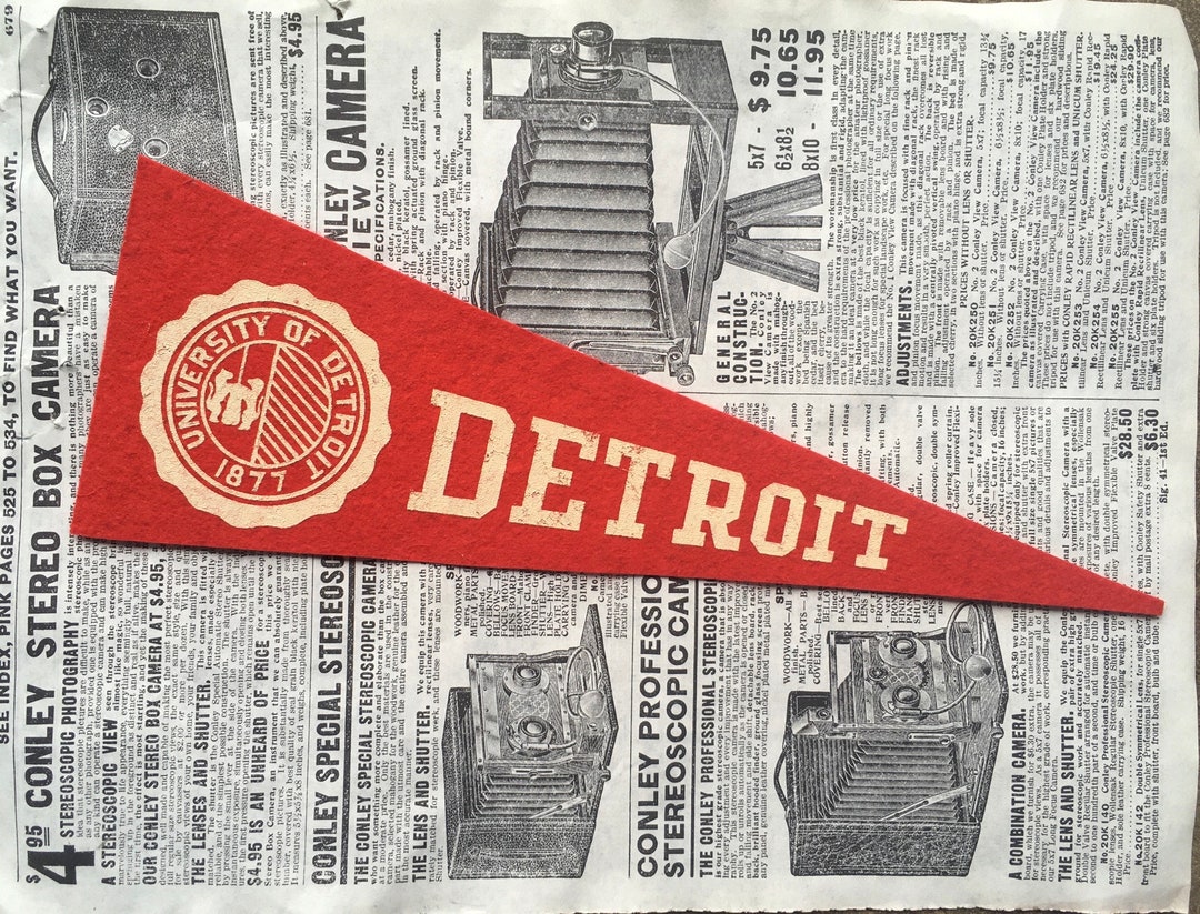 Vintage College Pennant Detroit Michigan University 3 1/2 X 10 Inch ...