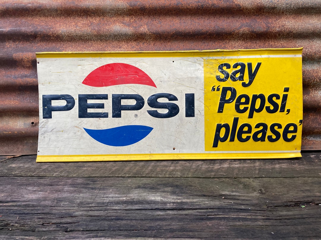 Vintage PEPSI Sign Metal 1960s Stout Sign Distressed Rusted Red Yellow ...