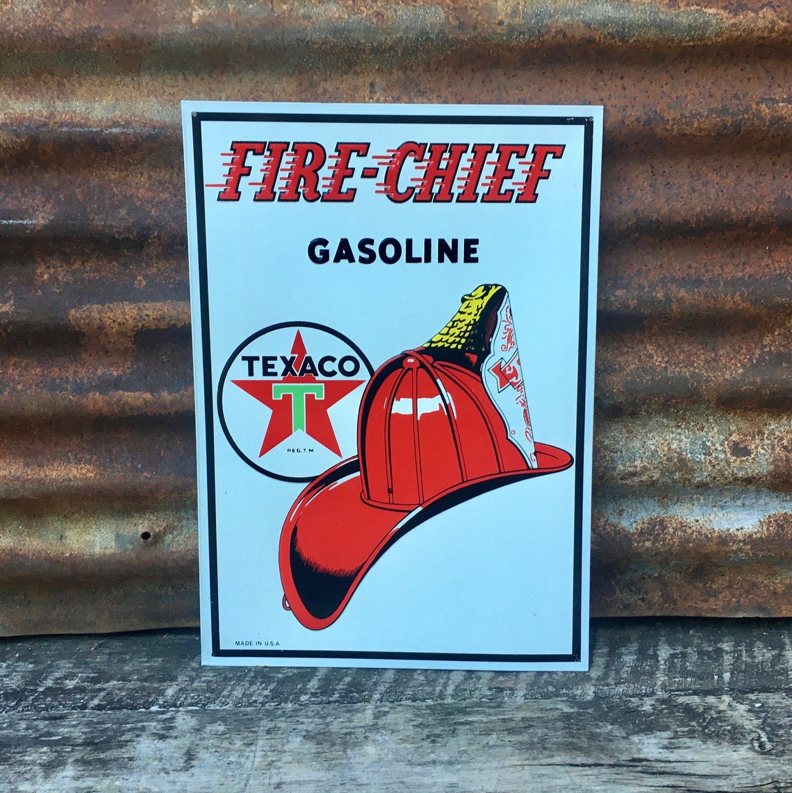 Vintage Metal Sign Texaco Fire Chief Gasoline Gas Station Oil Lube Made ...