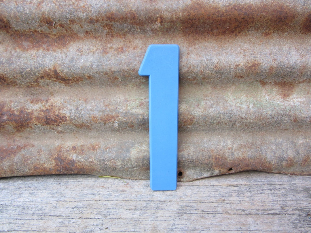 Number Sign Vintage 8 Inch Number 1 One Sign Blue Simple Font Plastic ...