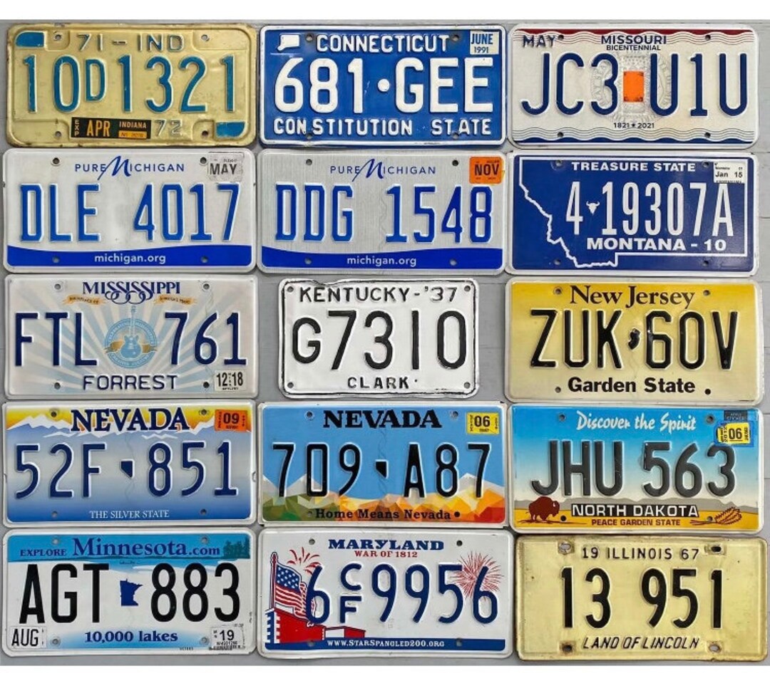 Choice of License Plate Indiana, Michigan, Mississippi, Nevada ...