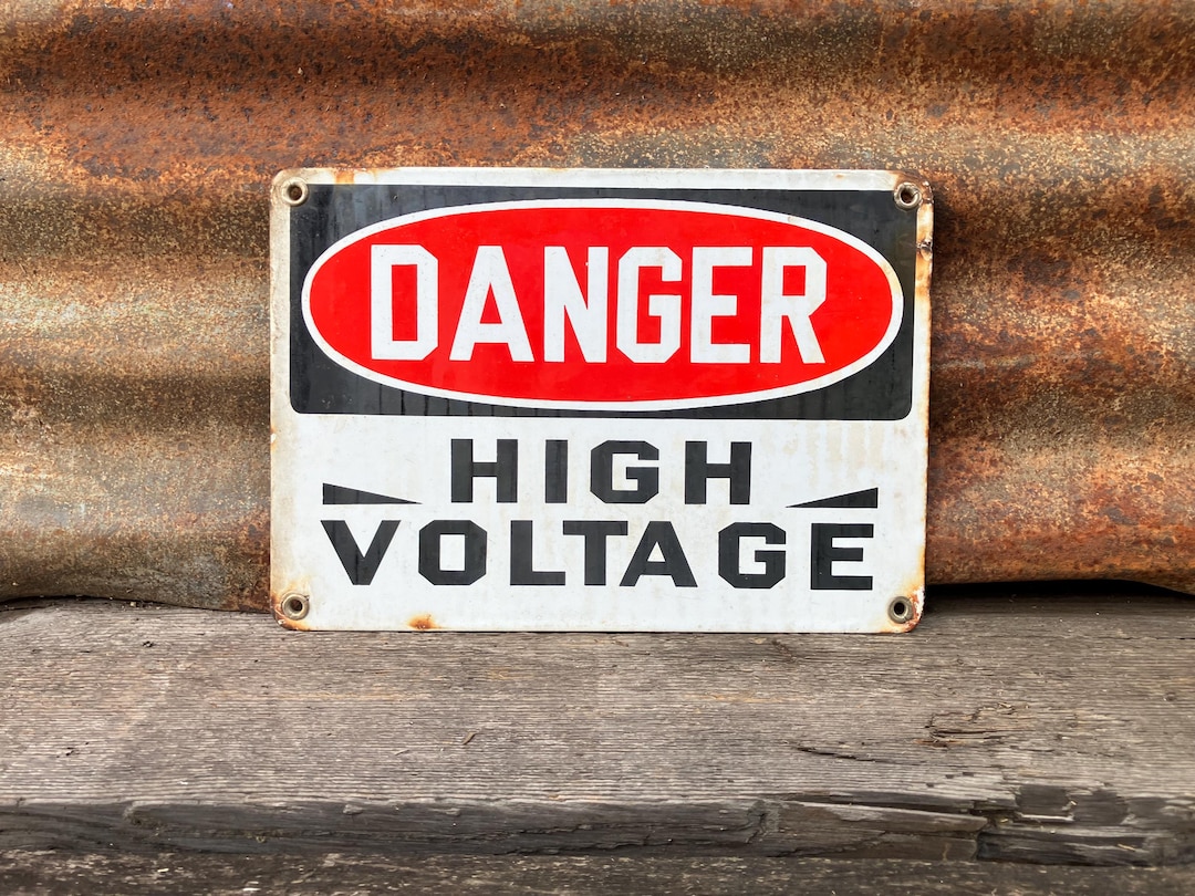 Vintage Metal Porcelain Sign Danger High Voltage Red White Black Metal ...