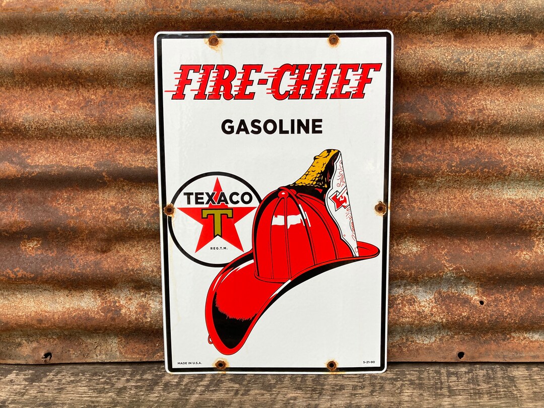 Texaco Fire Chief Sign Gasoline Sign Gas Station Pump Plate Oil 1990 ...