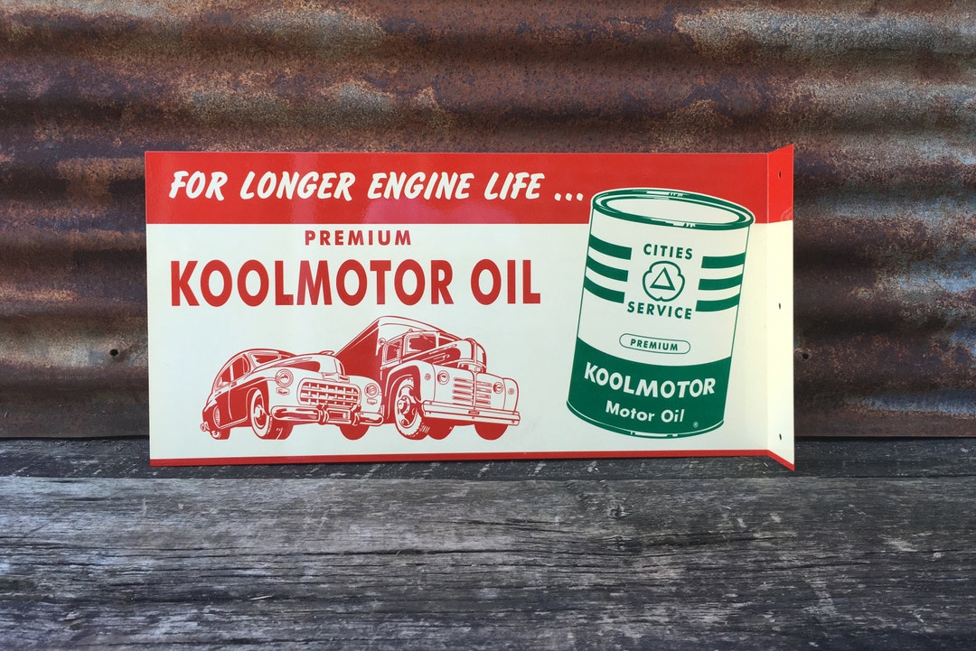 Vintage Style Cities Motor Oil Can Flange Sign Koolmotor Oil Gas ...