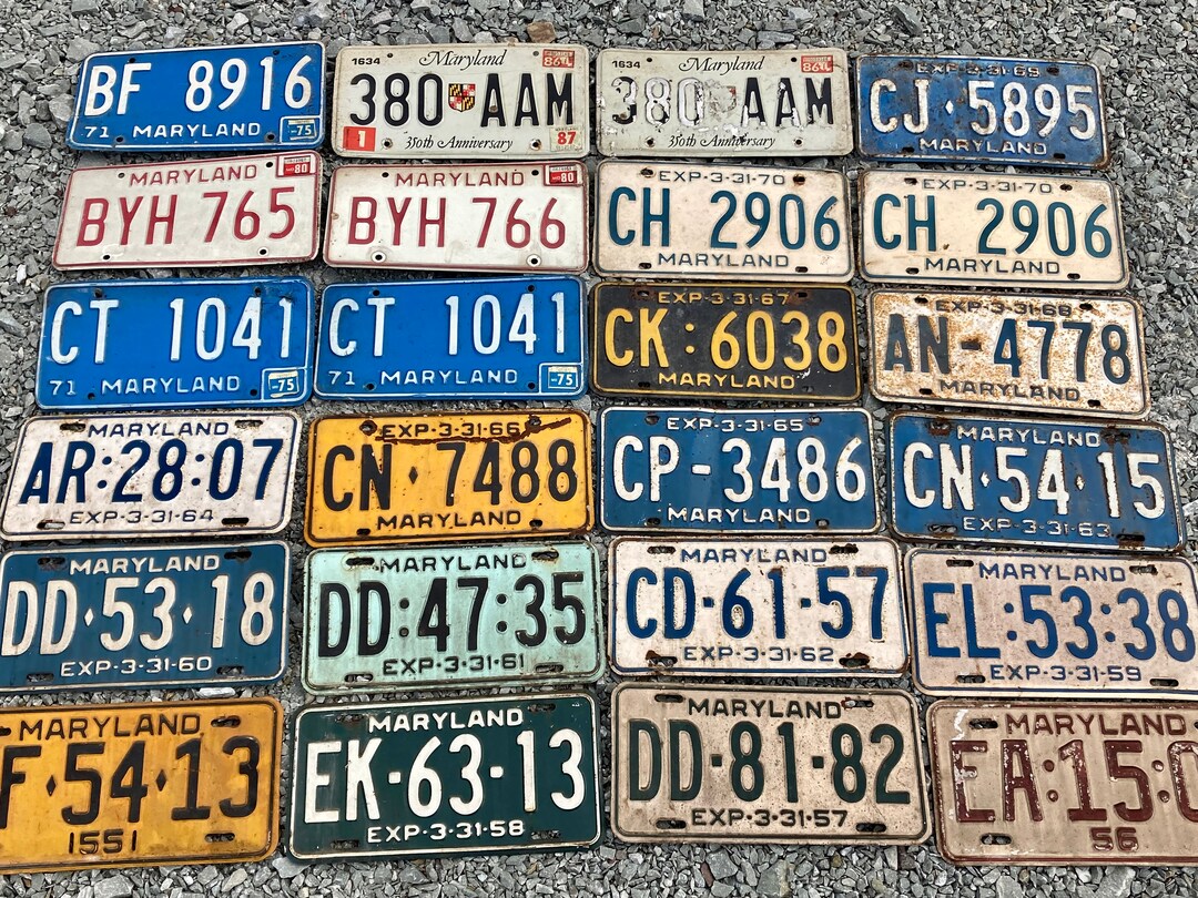 Vintage Maryland License Plate 1956 1957 1958 1955 1959 1962 1961 1960 ...