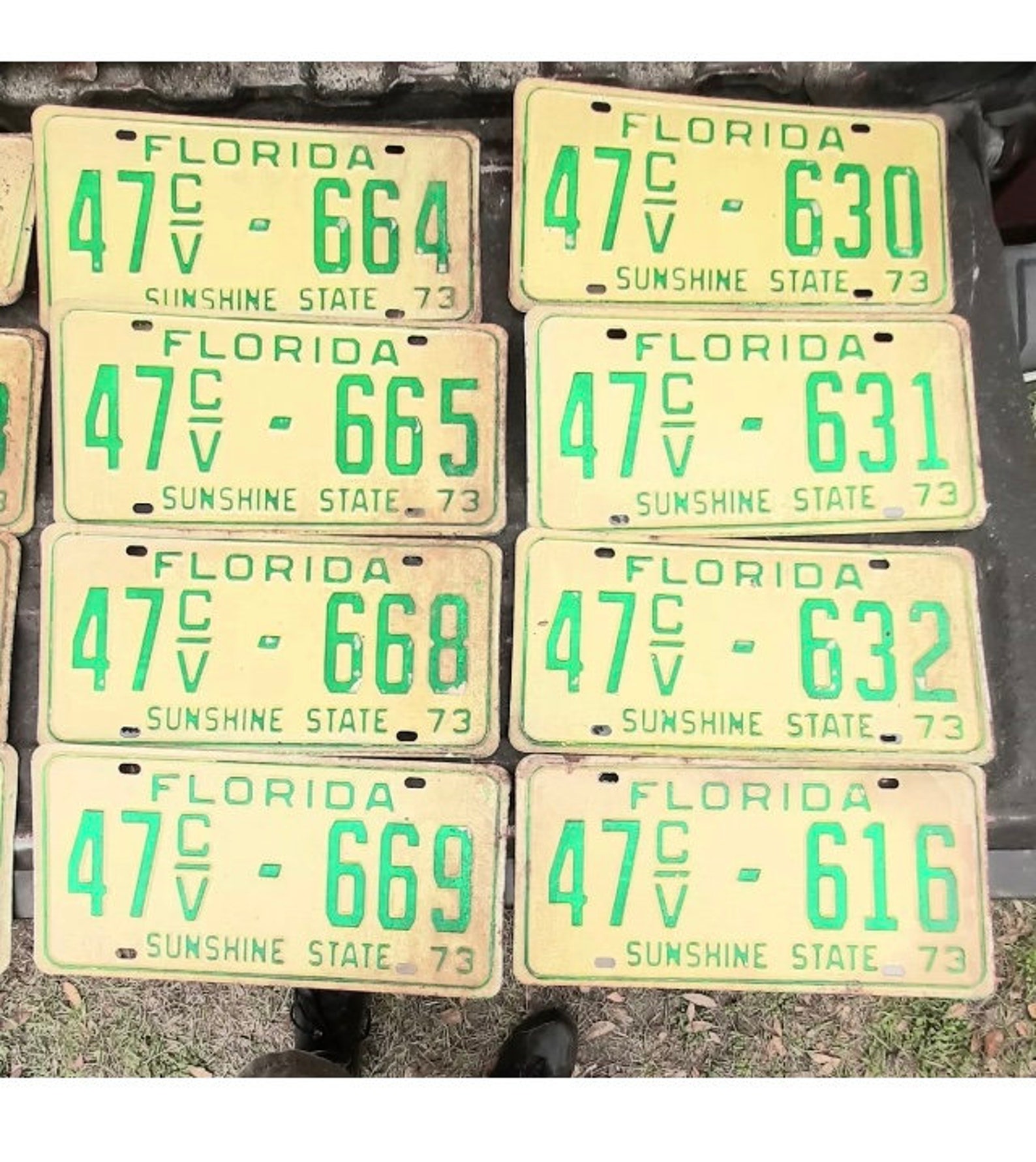 Choice of 1973 Florida License Plate 73 Green White Aged Decrepit ...