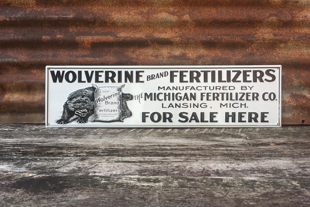 Metal Sign Michigan Wolverine Fertilizer Lansing Mich Large 8x29 Inch ...