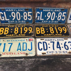 Choice of Maryland License Plate 1960, 1964, 1967, 1963, 1980, 1964 ...