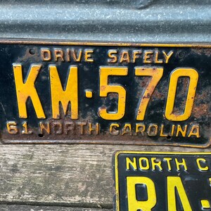 Choice of North Carolina License Plate 1961, 1962, 1963 Black & Yellow ...