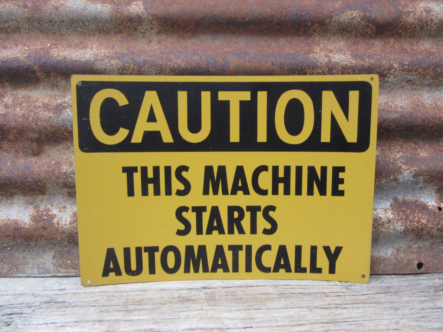 Vintage Metal Sign Machine Starts Automatically Black Yellow | Etsy