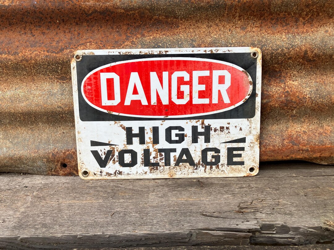 Vintage Metal Porcelain Sign Danger High Voltage Red White Black Metal ...