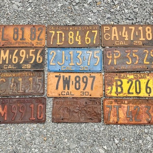 Choice of California License Plate 1936, 1939, 1929, 1930, 1937, 1938 ...
