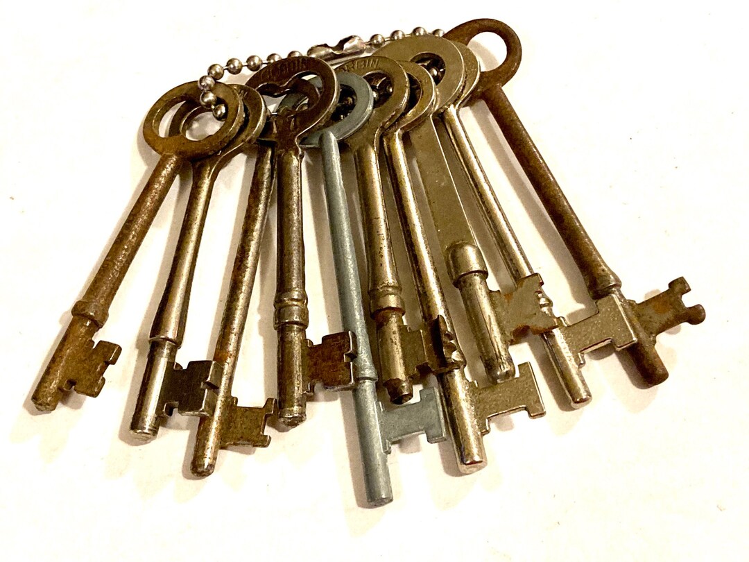Collection of 10 Antique Brass Keys Metal Barrel Key Vintage Key ...