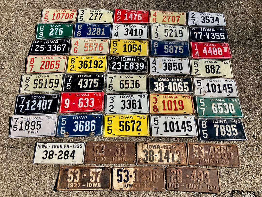 Iowa Choice of License Plate Vintage 1930s 1940s 1950s 1960s & More ...
