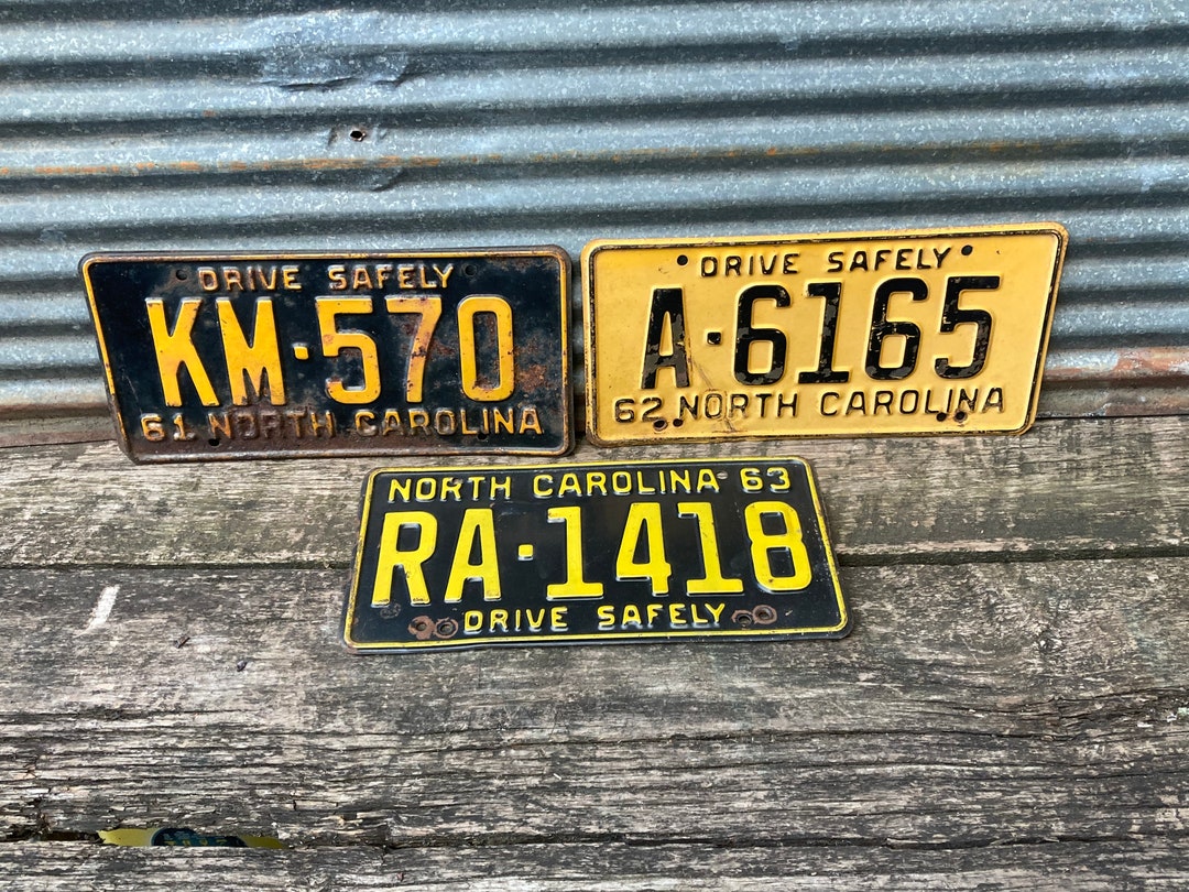 Choice of North Carolina License Plate 1961, 1962, 1963 Black & Yellow ...