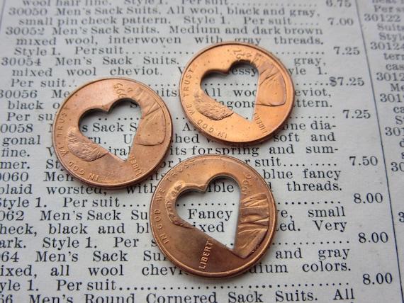 1 Lucky Heart Penny Real Metal Penny with Punched out Heart | Etsy