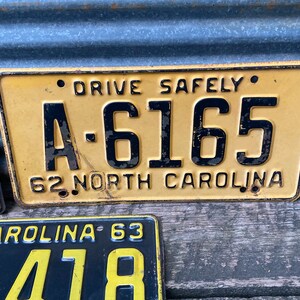 Choice of North Carolina License Plate 1961, 1962, 1963 Black & Yellow ...