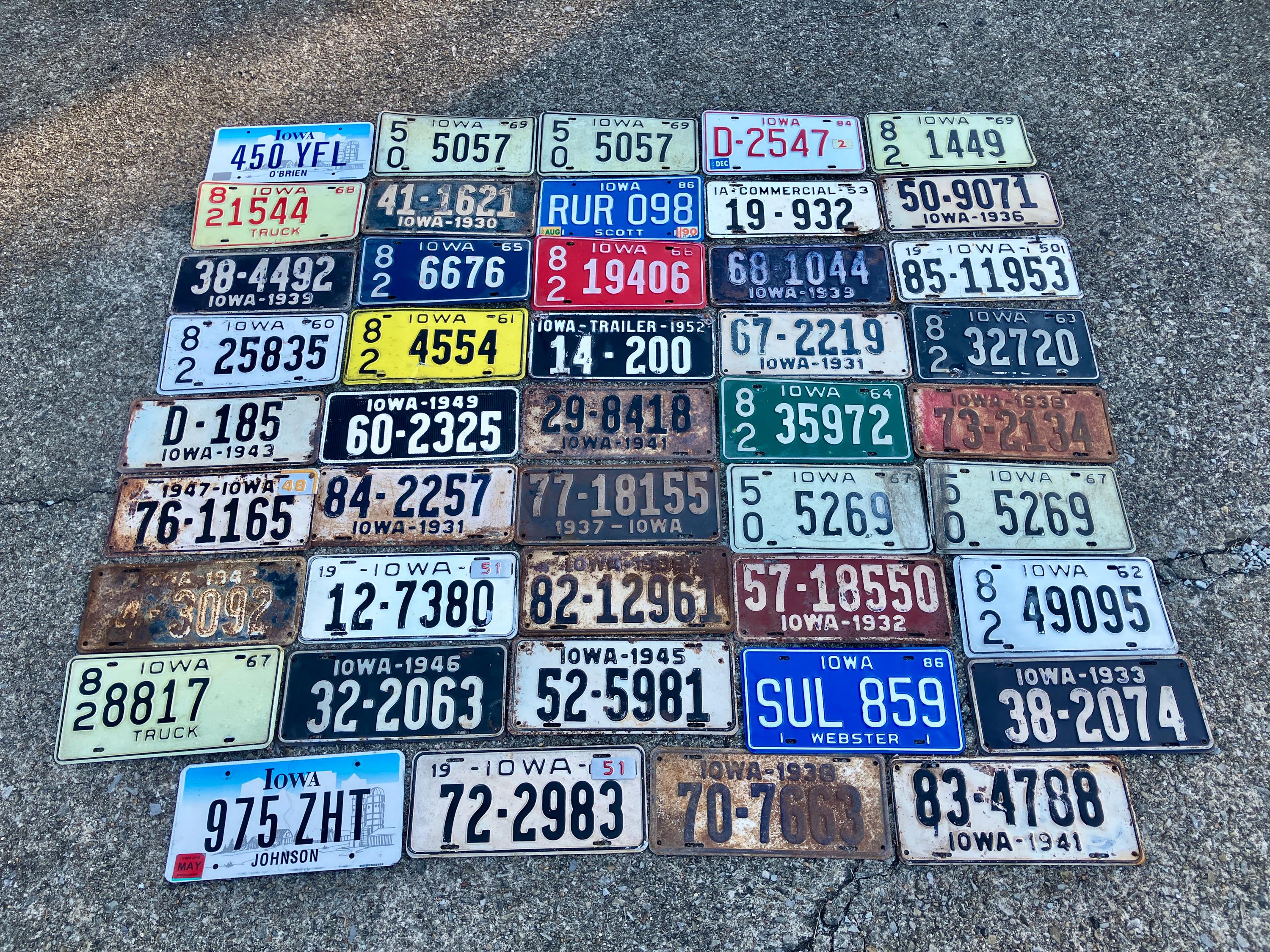 Iowa Choice of License Plate Vintage 1930s 1940s 1950s 1960s & More ...