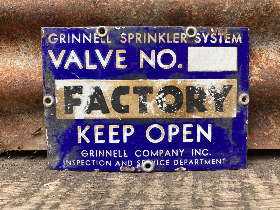 Vintage Fire Department Sign Grinnell Sprinkler System Sign Porcelain ...