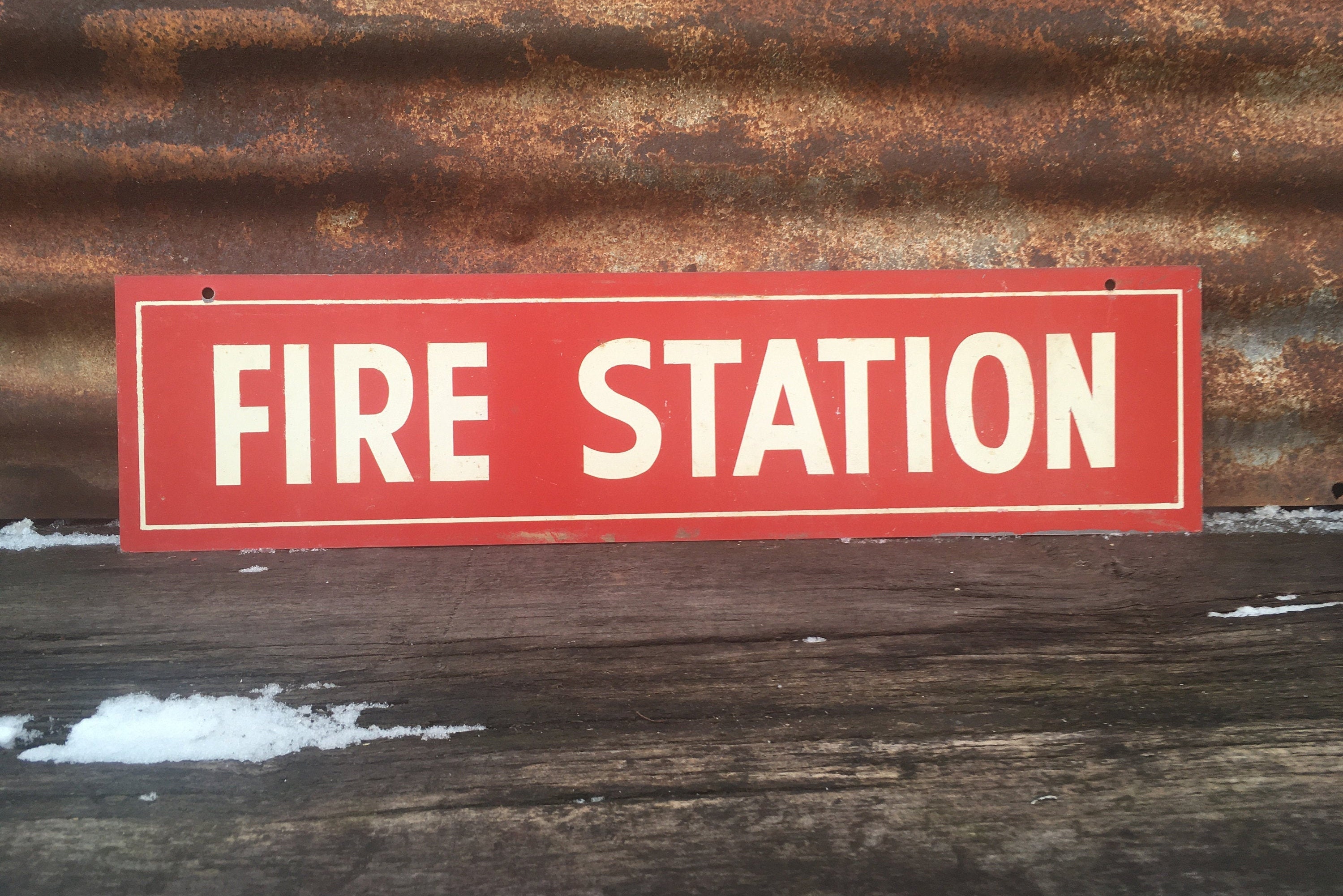 Vintage Fire Department Sign 6x24 Fire Station Double Sided Hanging Red ...