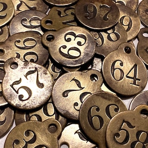 Vintage Number Tags Choice of Numbers Brass Antique Numbered Tags ...