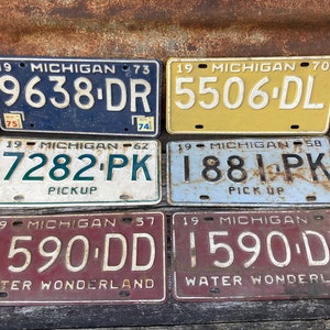 Choice of Michigan License Plate 1974, 1975, 1973, 1970, 1962, 1958 ...