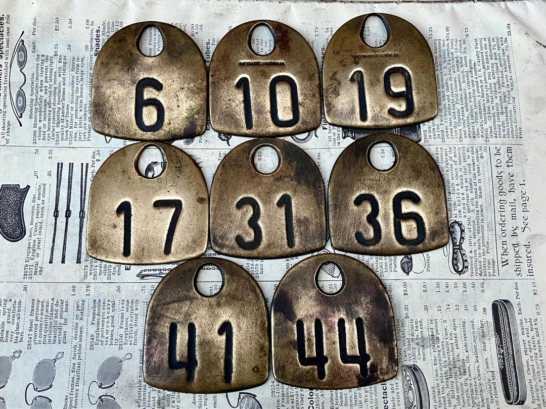 Choice of Brass Cattle Tag Number 6, 10, 19 17, 31, 36, 41, 44 Vintage ...