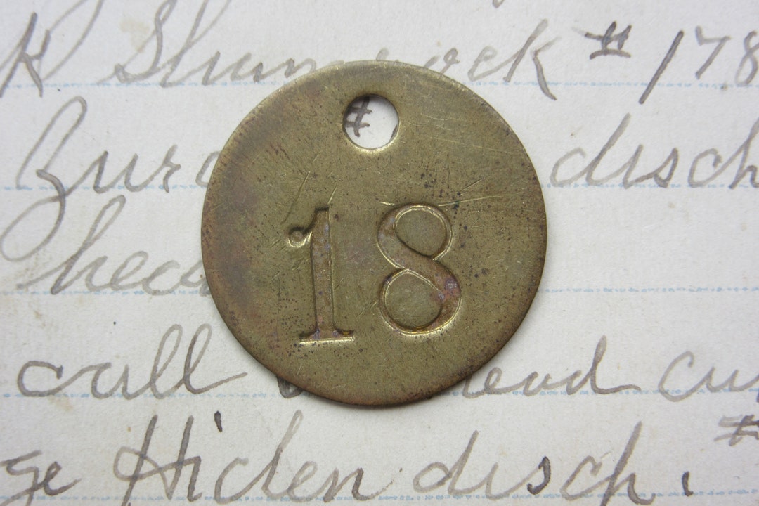 Number 18 Tag Charm Brass Tag Vintage Industrial Lucky Number House ...