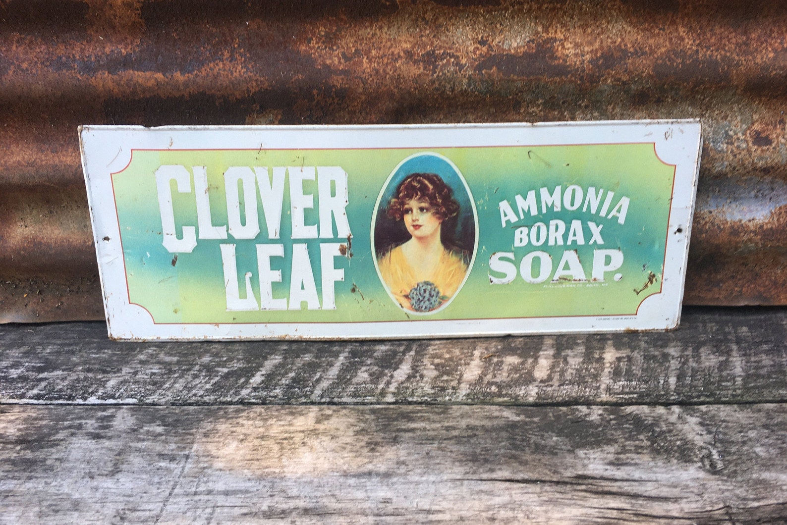Clover Leaf Borax Soap Metal Sign Vintage 7x19 Inch Tin Tacker Etsy