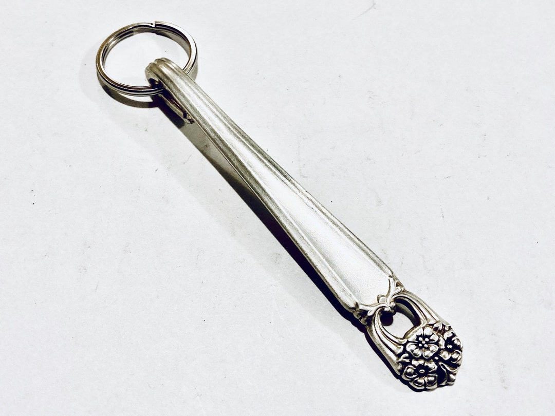 Antique Spoon Keychain Hand Made Metal Key Ring Silver Plate Utensil ...