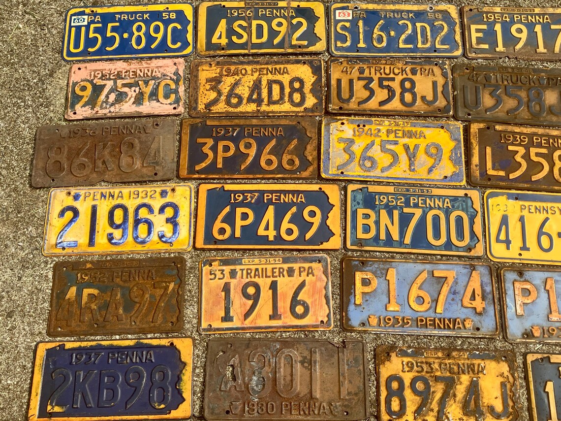 Choice of Pennsylvania License Plates 1930s, 1940s, 1950s Vintage ...