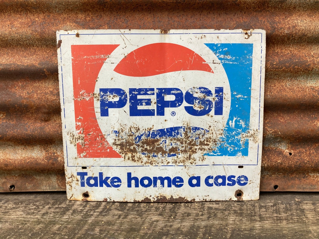 Vintage PEPSI Sign Metal Sign Distressed Rusted Red Blue Aged Great ...
