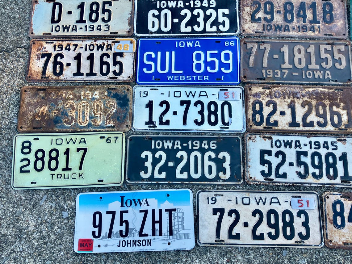 Iowa Choice of License Plate Vintage 1930s 1940s 1950s 1960s & More ...