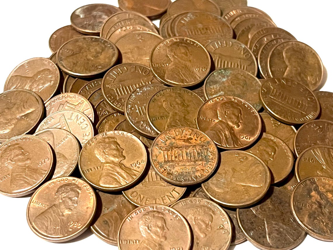 95% Copper Pennies Bullion Lincoln Memorial Cents Pre 1982 Penny Sold ...