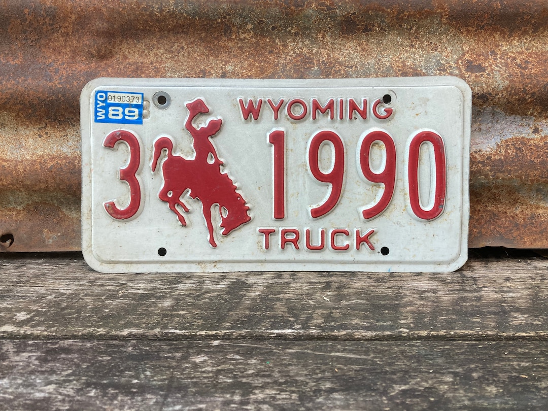 Vintage 1989 Wyoming Truck License Plate Rodeo Riding a Bull 1 - Etsy