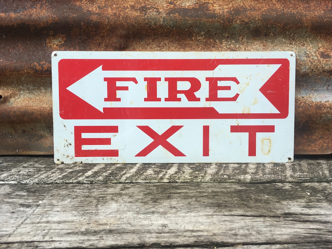 Fire Exit Sign 6 1/2 X 14 Inch Arrow Sign Vintage Metal Sign Industrial ...