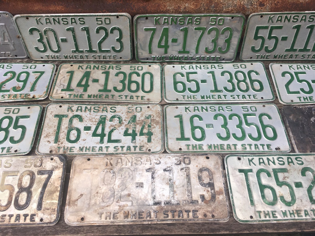 Choice of Kansas 1950 License Plate Vintage License Plate Number Aged ...