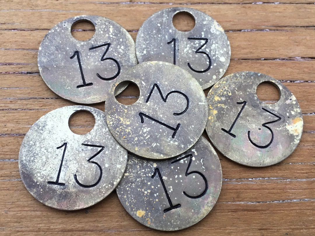 Number 13 Tag Charm Brass Tag 1 Inch Hand Punched Stamped Antique ...