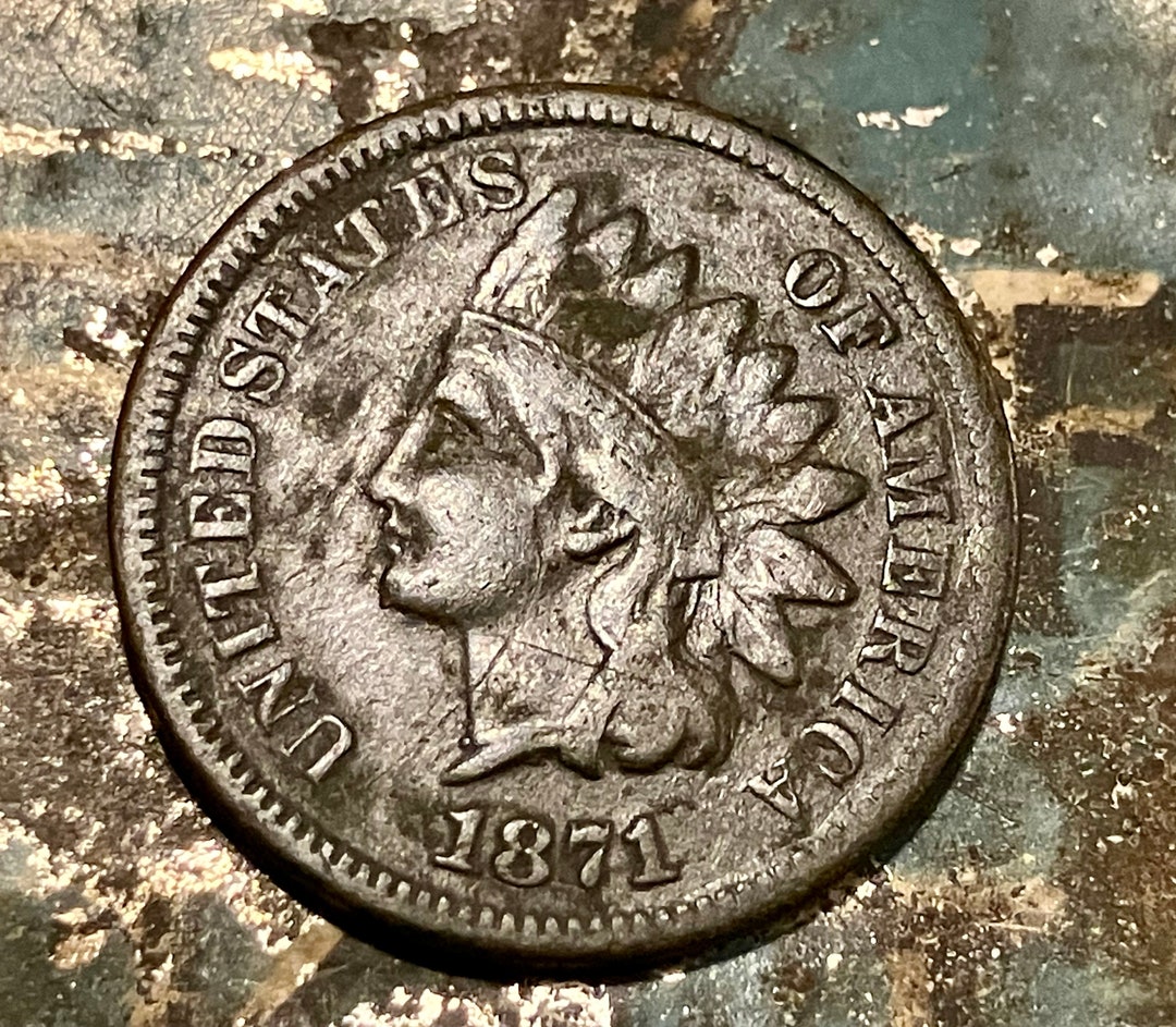 Authentic 1871 Indian Head Penny Small Cent Full Liberty Key Date Low ...