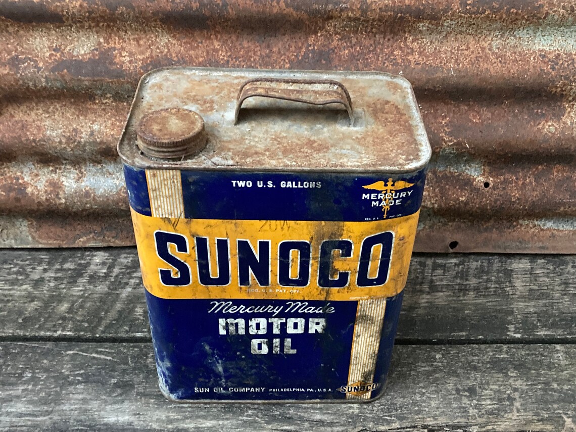 Vintage Original Sunoco Motor Oil Can 2 Gallon Sun Oil Company Metal ...