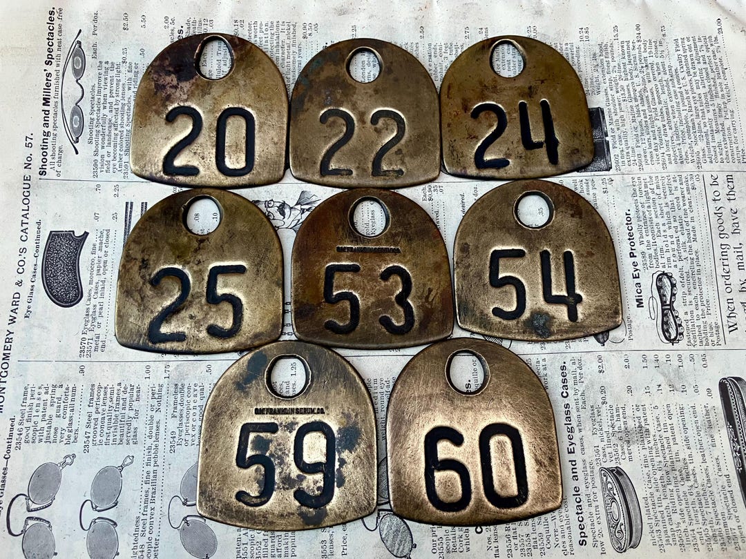 Choice of Brass Cattle Tag Number 20, 22, 24, 25, 53, 54, 59, 60 ...