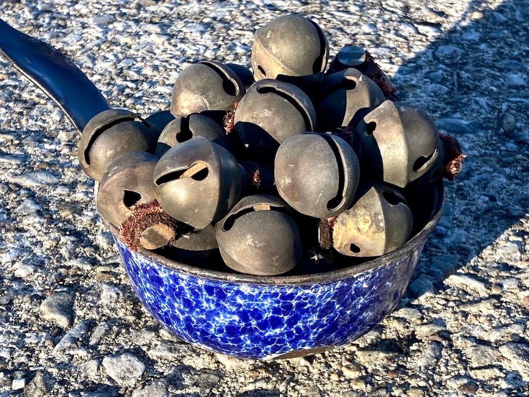 Authentic Antique Sleigh Bells Old Jingle Bell Reindeer Bells Brass ...