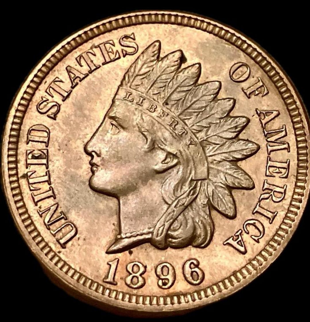 Authentic 1896 Indian Head Penny Gorgeous Small Cent Full Liberty AU ...
