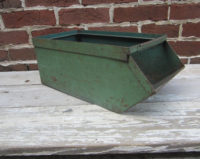 Large Metal Industrial Bin Dark Green Parts Bin for Storage or Display ...