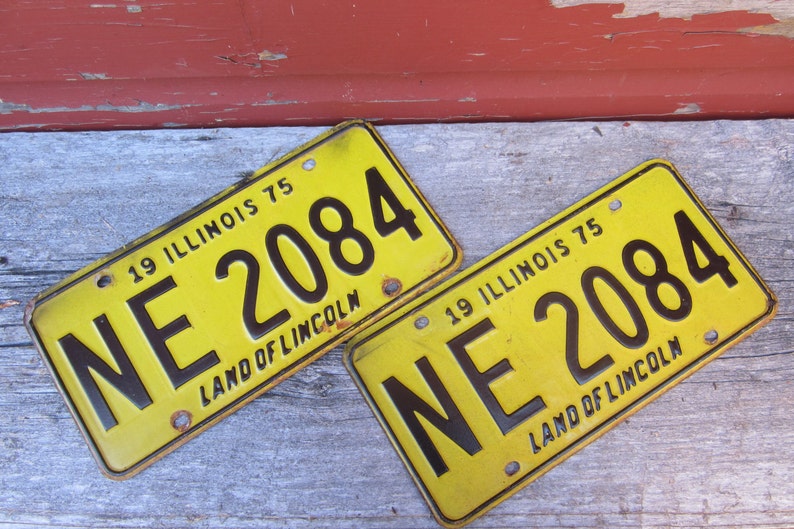 Matched Set Vintage Metal License Plates 1975 Black & Yellow | Etsy